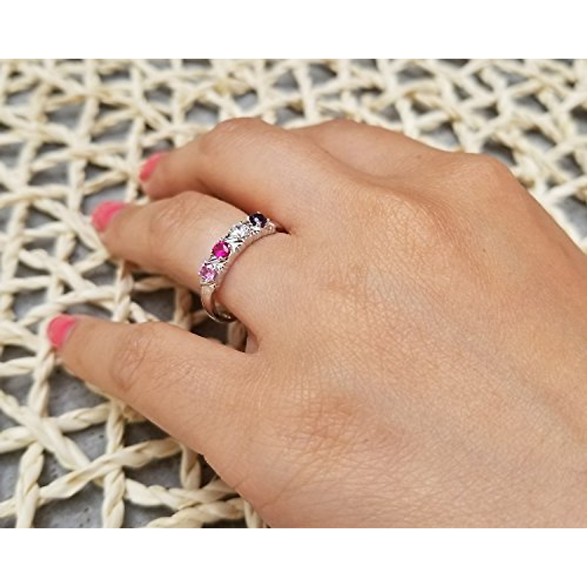 Family Mothers Ring 2 3 4 5 or 6 Birthstones Solid 10k White or Yellow (9)