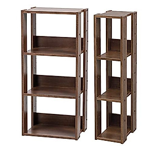 IRIS USA 3-Shelf Space Saving Open Wood Shelving Set, 2 Pack, Dark Brown