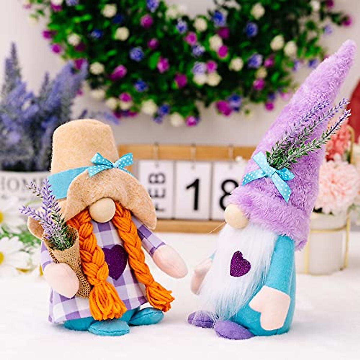 2PCS Purple Lavender Gnomes Plush, Spring Summer Gnomes Decorations for Home, Kitchen Tiered Tray Tomte Decor, Valentine Stuffed Gnomes Gifts for Women, Handmade Ornaments Swedish Home Decorations