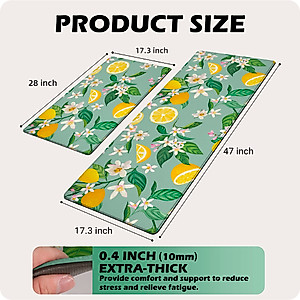 Lemon Kitchen Mat Set 2 PCS Anti Fatigue Lemon and Leaf Kitchen Rugs Waterproof Cushioned PVC Leather Runner Rug Non Slip Comfort Standing Floor Mats for Kitchen, Home, Sink 17.3" x 28" + 17.3" x 47"