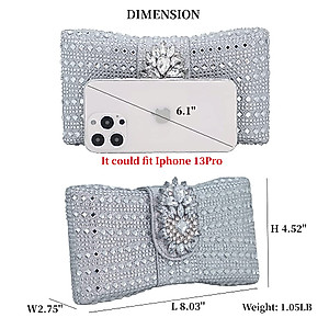 Chaliwini Bow Clutch With Rhinestone Silver Purses for Women Evening Bag Party Flower handbag (Silver)