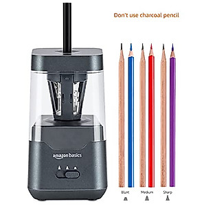 Amazon Basics Portable Electric Pencil Sharpener, Helical Blade, Auto Stop, Battery/USB Cord Operated