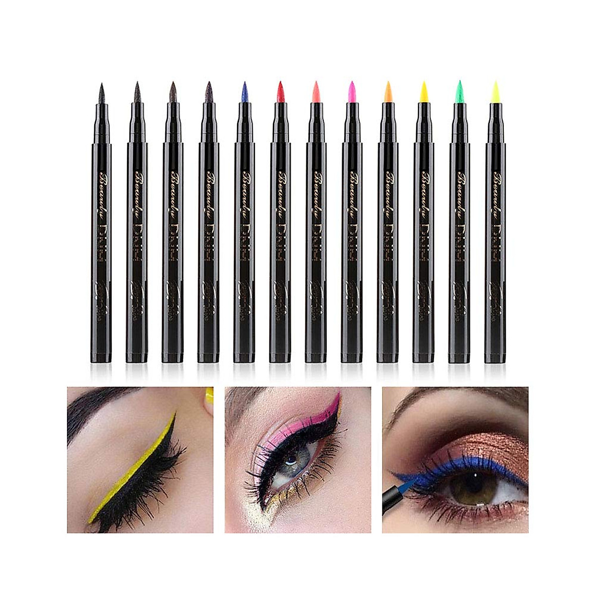 DNM Cat Eye Makeup Waterproof Neon Colorful Liquid Eyeliner Pen Make Up Comestics Long-lasting Black Eye Liner Pencil Makeup Tools (green)