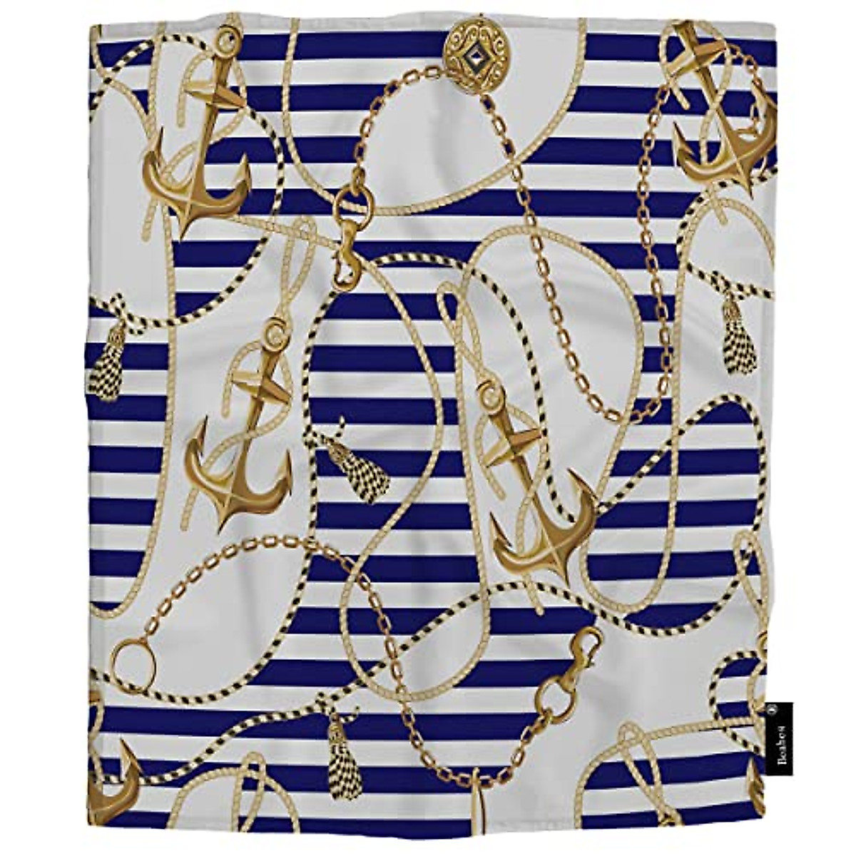 Beabes Gold Anchor Plush Blanket Throw Luxury Chains Coins Marine Navy Stripes Soft Bed Blankets for Home Bedroom Office Sofa Couch 50x60 Inch Throw Blanket