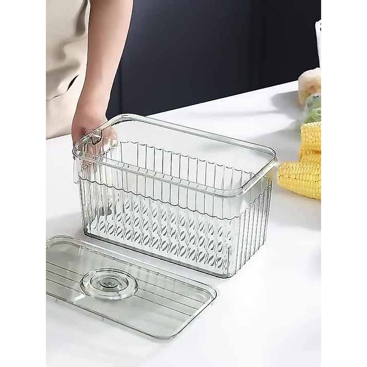 Transparent with handle kitchen drain box basket fruit vegetable food refrigerator frozen storage box food container