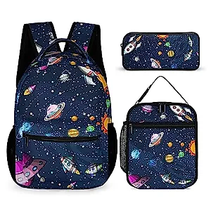 3PCS 17 Inch Space Backpack, Cartoon Galaxy Daypack Stylish Laptop Bag, Cool Shoulders Backpack with Adjustable Shoulder Strap(Space & Galaxy)