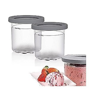 EVANEM 2/4/6PCS Creami Containers, for Ninja Pints with Lids,16 OZ Pint Storage Containers Airtight and Leaf-Proof Compatible with NC299AMZ,NC300s Series Ice Cream Makers,Gray-2PCS