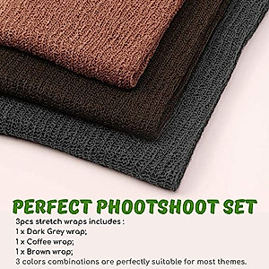 Sunmig Newborn Photography Props, 3 Pcs Baby Stretch Wraps, Professional Baby Photo Props Long Ripple Wrap, for 0-6 Months Baby (Dark Grey+Coffee+Brown)