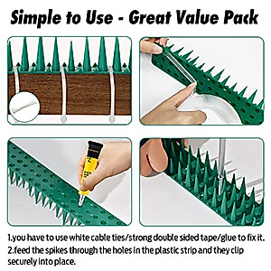 edola Bird Spikes for Outside 20 Pack, Squirrel Cat Dog Pigeon Deterrent, Plastic Animal Defender Spikes for Fence, Keep Cats Birds Away