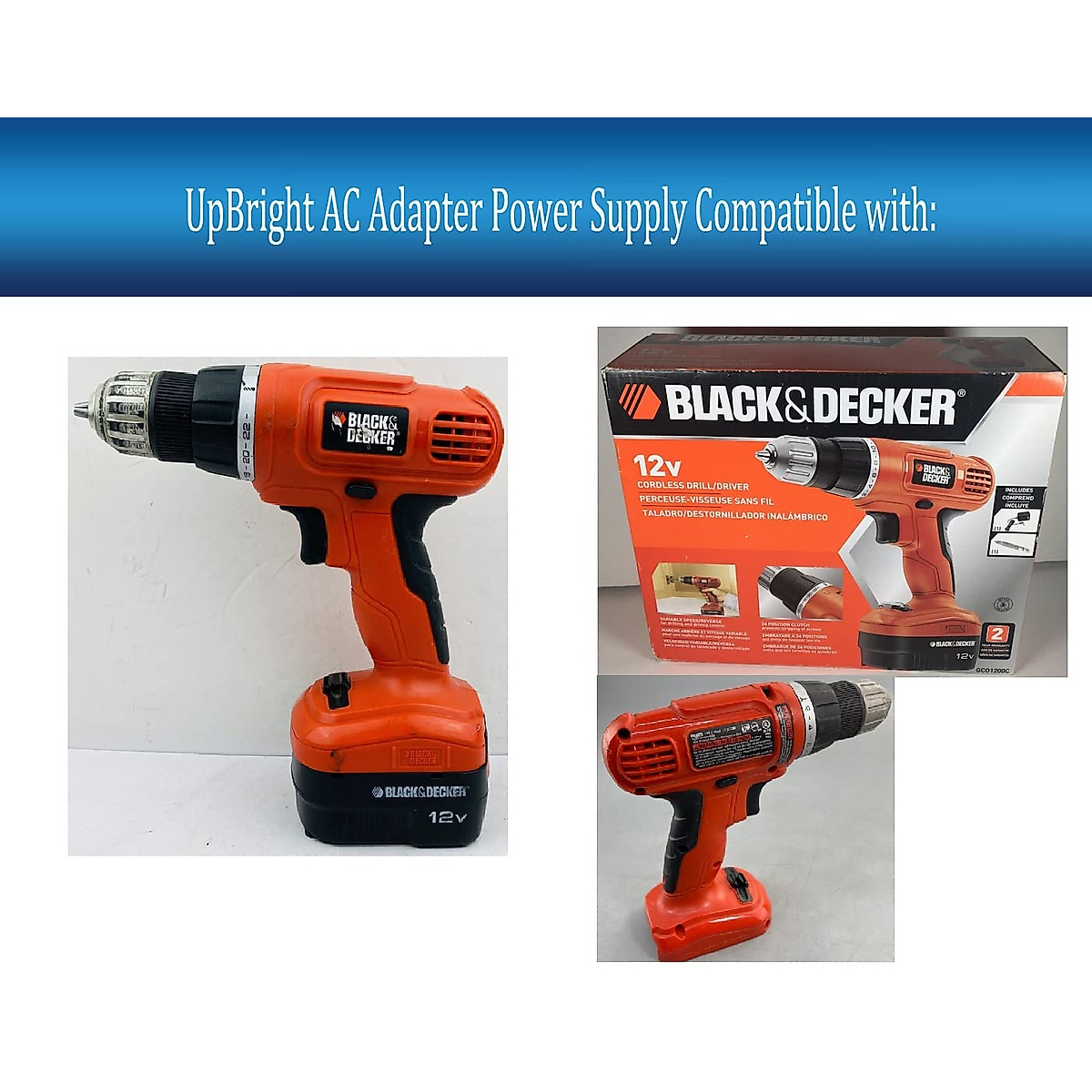 UpBright 12V AC Adapter Compatible with Black & Decker GCO1200 GC01200 GC1200 12 V DC Drill Driver GCO1200C GC01200C GCO1200CL B&D BD 90542490-01 UA120020E UA120020 12VAC Power Supply Battery Charger