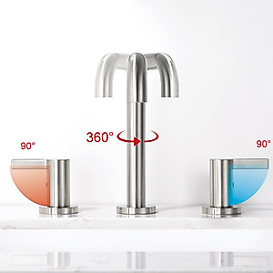 RKF Bathroom Faucets for Sink 3 Hole Brushed Nickel 8 inch Widespread Bathroom Sink Faucet with Drain Double Lever Handle Faucet Bathroom Vanity Faucet Basin Mixer Tap Faucet with Hose&Deck CWF028-BN