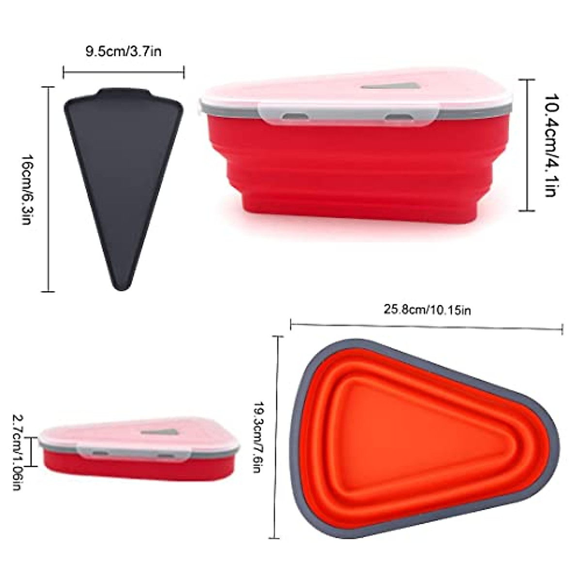 Extendable Pizza Slice Container Reusable Storage with 5 Microwavable Serving Trays BPA Free, Microwave & Dishwasher Safe Leftover to Organize Save Space, Red, Medium