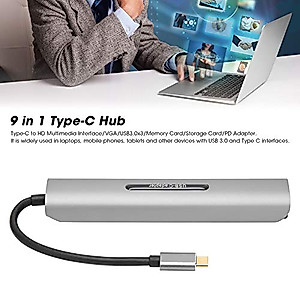9 in 1 TypeC to Multi Interface Hub,TypeC Docking Station TypeC to HD Multimedia Interface/VGA/USB3.0/PD Adapter with 4K HD Output,Plug and Play