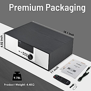 Vintage Home CD Stereo System, 40W RMS Micro Component with CD Player, Bluetooth, USB Playback, FM Radio, AUX-in & Earhpones Output, Clear Sounds & Rich Bass (TB-816 Black)