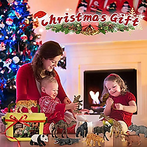 Elf Lab Safari Animal Figures, 12PCS Jungle Zoo Animals Toys, Realistic Wildlife Plastic African Animals Playset, Learning Educational Toy, Christmas Birthday Gift for Kids Children Toddlers 3-5