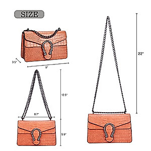 GLOD JORLEE Chain Crossbody Shoulder Bags for Women - Snakeskin Textured Print Leather Satchel Handbags Luxury Evening Clutch Purses (Orange)