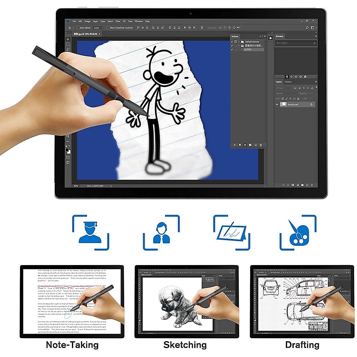 Stylus Pen for Microsoft Surface Pro 9/8/7, Compatible with Surface Pro X/9/8/7/6/5/4/3, Surface Go 3/2, Surface Laptop 5/4/3/2, Surface Book 3/2, Palm Rejection 1024 Pressure (Black)