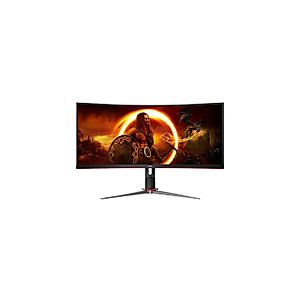 AOC CQ34G2 Super Curved Frameless Gaming Monitor, UltraWide FHD 2560x1080, 1500R VA Panel, 1ms MPRT, 75Hz, FreeSync, Height Adjustable, 3-Yr Zero Dead Pixels Black/Silver