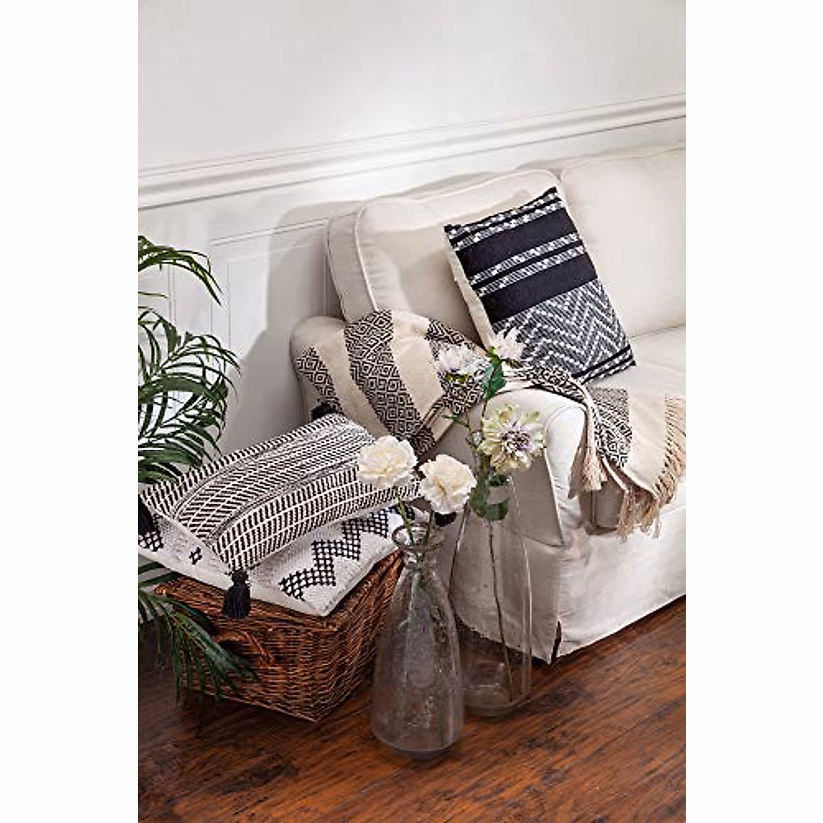 Lone Elm Studios Cotton Woven Lumbar Pillow Home Decor, 12InL x 20InW x 5.5InH, Multicolor