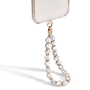 Case-Mate Phone Charm with Beaded Marble | Detachable Anti Theft Phone Strap | Hands-Free iPhone Wrist Strap for Women | Phone Chain Wristlet - Fits Apple, Samsung, Google Pixel & More | White Marble