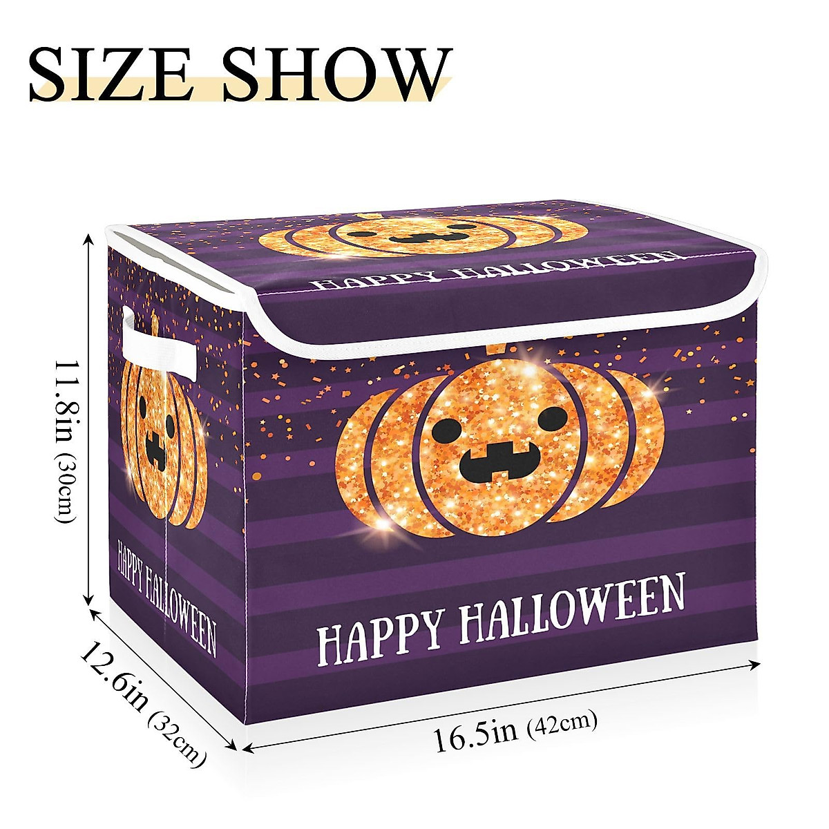 Krafig Halloween Pumpkin Decorative Storage Box with Lid Large Bins Baskets Foldable Cube Organizer Collapsible Containers for Organizing, Toy, Home, Shelf, Closet