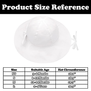 Sarfel Baby Girl Sun Hat Summer Baby Hats UPF 50+Toddler Sun Hat Infant with Wide Brim Bucket Hat White 46cm/0-6 Months