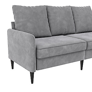REALROOMS Cassia Pillowback 3-Seater Velvet Sofa, Detachable Pillow, Light Gray