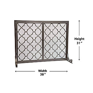 Plow & Hearth Metal Fireplace Screen Geometric Bronze | 44" W x 33" H | 2 - Door | Spark Guard Indoor Grate | Iron Fire Place Cover | Wood Burning Stove Decorative Accessories