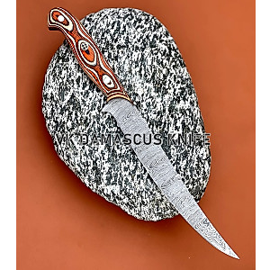Damascus Boning Knife Fillet Knife 13" Handmade Thin Sharp Progessional Chef Kitchen Knives with Leather Sheath Wood Handle vk5524