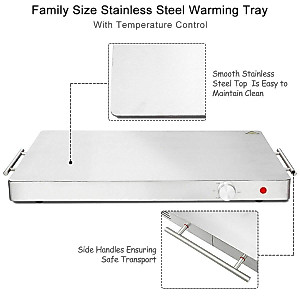 Adumly Electric Warming Tray Food Dish Warmer Stainless Steel Hot Plate Buffet Tabletop