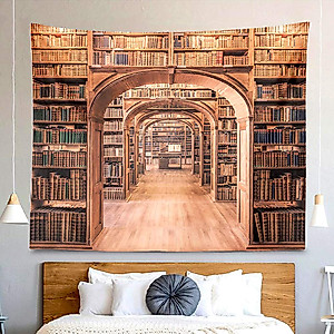 Library Bookshelf Tapestry Books Bookcase Wall Hanging Decor Indian Mandala Bohemian Hippie Trippy Large Tapestry for Bedroom Living Room Dorm(80x60 Inch)