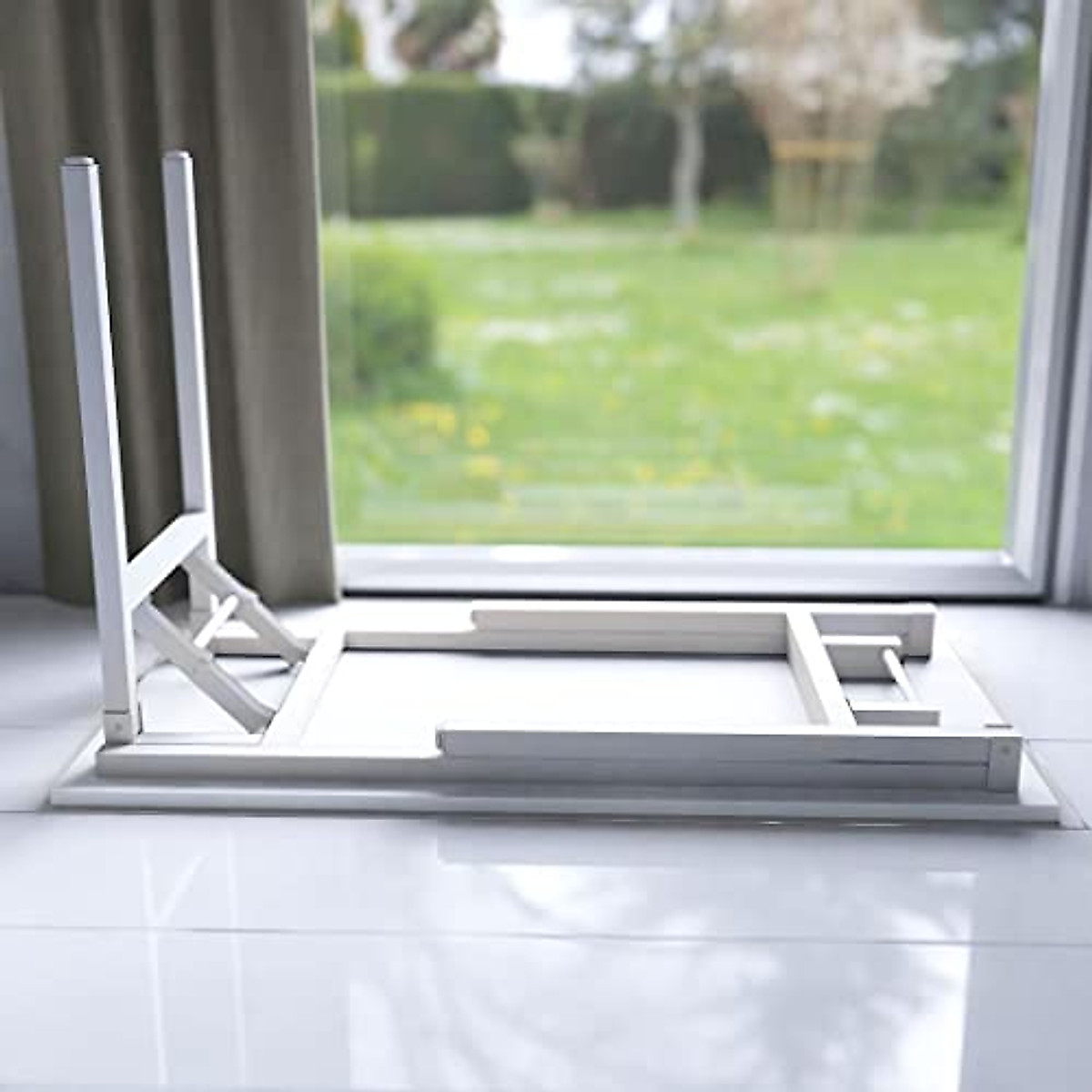 Halter Folding Desk Table for Small and Large Spaces, Collapsible Computer Desk for Office, Bedroom, and Study - 47” Space-Saving Portable, Foldable Study Table - White Desk, White Frame