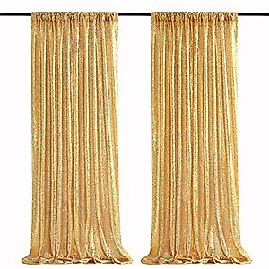 Gold Sequin Backdrop Curtains 2 Panels 2FTx8FT Glitter Gold Photo Backdrop for Wedding Party Stage Decorations