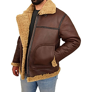 A1 FASHION GOODS Mens Brown Real Sheepskin B3 Flying Bomber Jacket Shearling Aviator Pilot Coat Larry (XXX-Large)