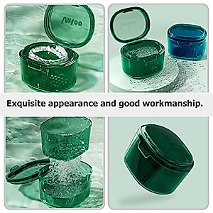 Healeved Retainer Case Denture Bath Cup with Strainer Basket Retainer Cleaner Orthodontic Mouth Case Soak Container for False Teeth Green