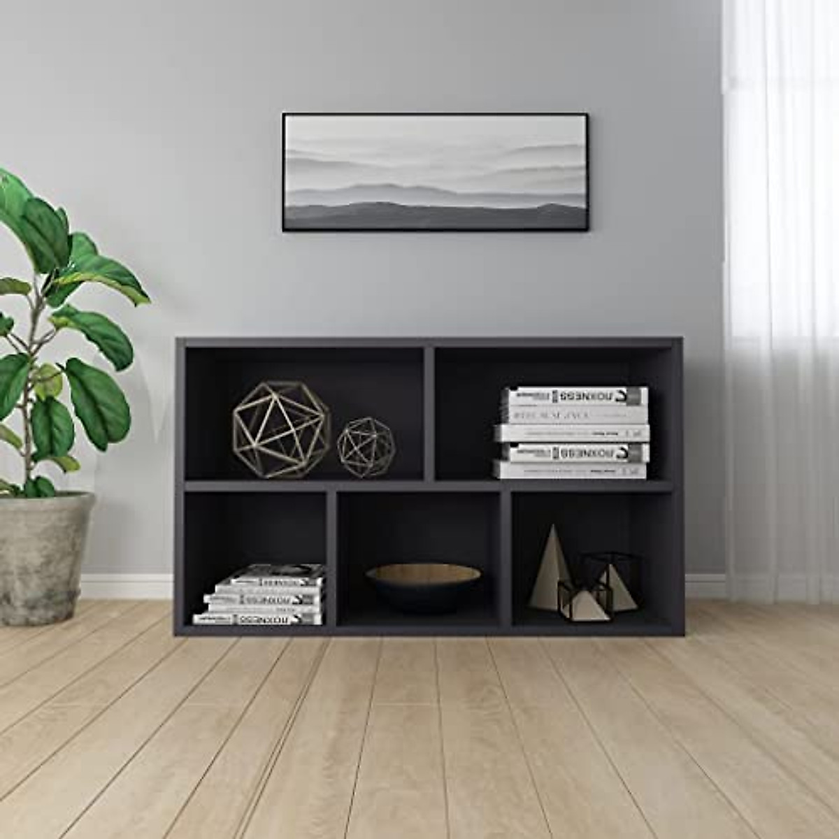 WIFESE Bookshelf Book Cabinet 19.7"x9.8"x31.5" Cubby Storage Organizer Record Player Stand Bookcase with Doors Bookshelf with Cabinet Storage Shelf for Living Room Small Cabinet Gray