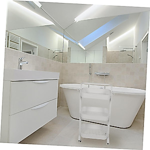 Cabilock 1pc Trolley Rack Rolling Cart Trolley Organizer Trolley Cart with Handle Mental Utility Cart 4 Shelf Tray Cart Home Organizer Household Trolley White Storage Abs Wheel