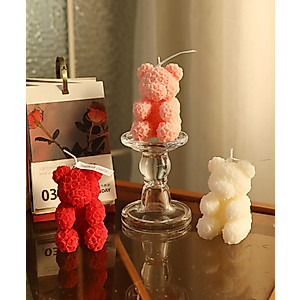 Cute Bear Shape Scented Candle,150G Rose Flower Clusters Aesthetic Handmade Soy Wax Aroma Decorative Candle for Table Photo Prop Wedding Birthday,Prefect Gift for Meditation Stress (Pink Bear)