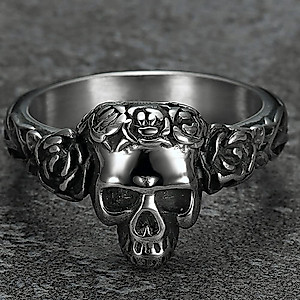 Jude Jewelers Stainless Steel Gothic Skull Head Halloween Biker Cocktail Party Vampire Rock Hiphop Viking Ring (Silver, 7)