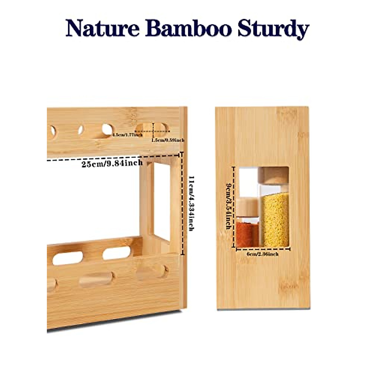 Vinknde Pull Out Spice Rack Organizer for Cabinet,Bamboo Spice Rack Soice Rack 2 Tiers,Slide Out Vertical Seasoning Spice Organizer for Cabinet,Pantry,Kitchen