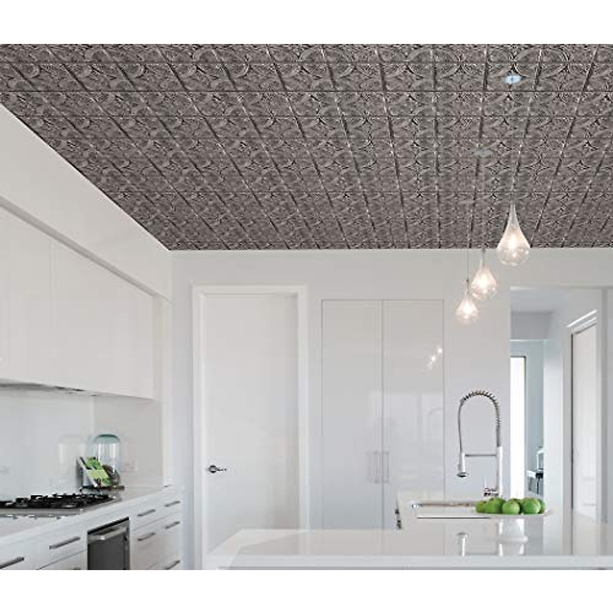 InHome NH3922 Camden Antique SSilver Faux Tin Peel & Stick Backsplash Tiles, Metallic