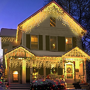 ZOFUNNY 378 LED Christmas Lights Decoration Outdoor, 29.5 Ft 8 Modes 60 Drops Fairy String Curtain Dripping Xmas Decor Indoor Home Garden (Warm White) (JT-EL/FC300V0240-C)