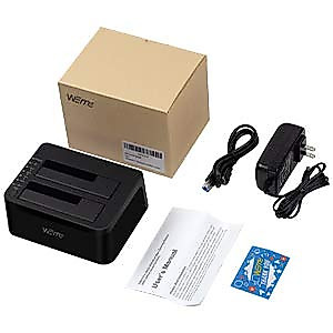 WEme USB C 3.0 to SATA External Hard Drive Dock Docking Station, SSD HDD Disk Duplicator Cloner for Dual Bay 2.5 3.5 Inch SATA I II III, Support UASP and Auto Sleep and 2X 12TB, Black