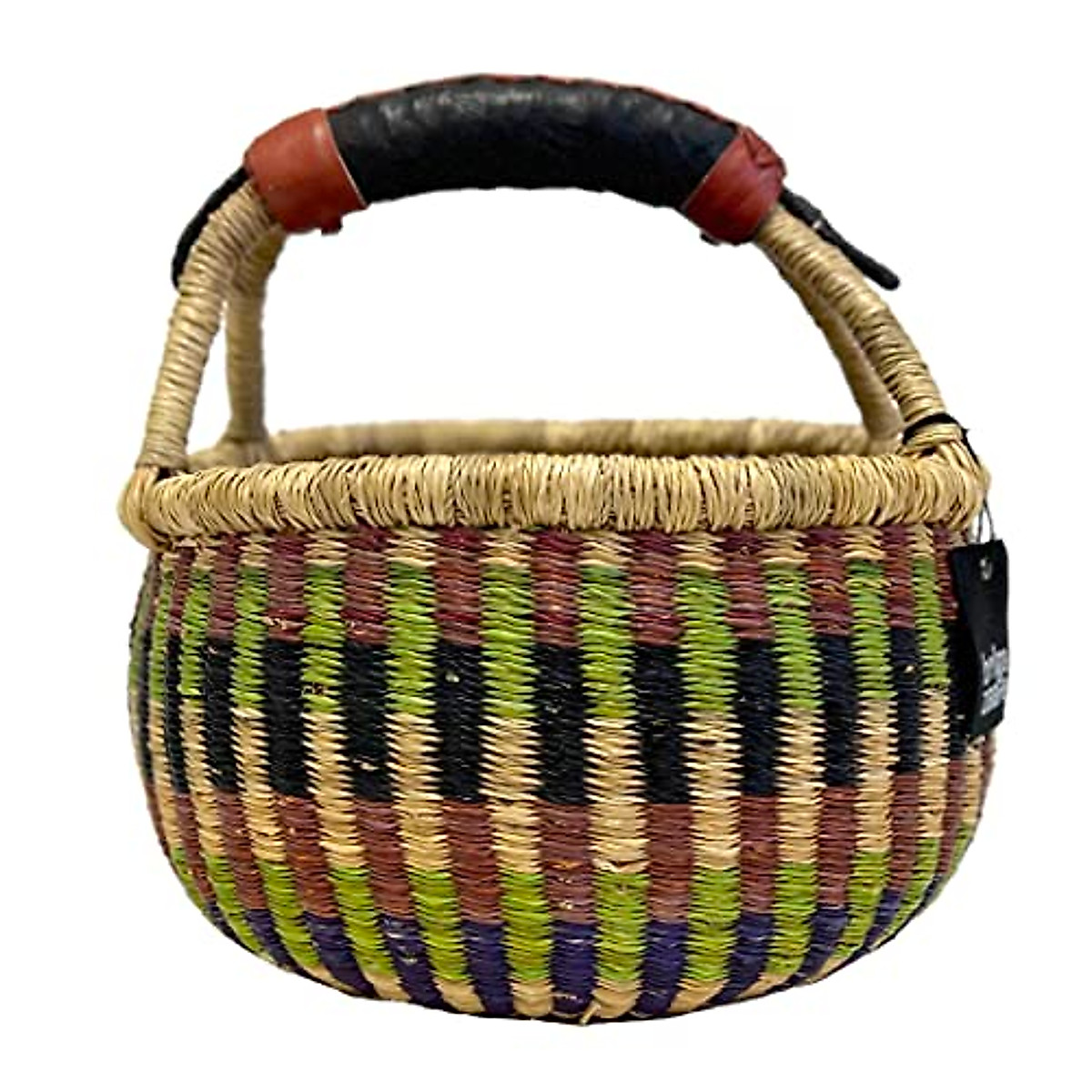 Bolga Zaare Market Basket, Handmade in Ghana Africa by Women Artisans, (Colorful, Mini) (7.5"-8.5" Diameter x 5"-6" H) (1 Basket)