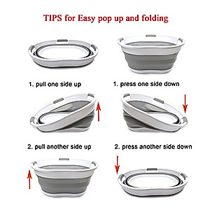 SAMMART 36L (9.5 Gallon) Collapsible 3 Handled Plastic Laundry Basket-Foldable Pop Up Storage Container-Portable Washing Tub-Space Saving Basket/Water Capacity 27L/7.1 Gallon (1, Grey)