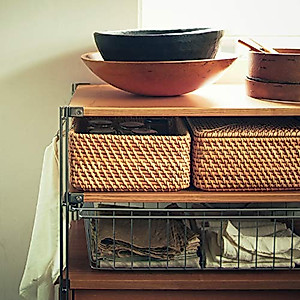 Muji 47381290 Overlapping Rattan Rectangular Basket, Small (V): Approx. Width 14.2 x Depth 10.2 x Height 4.7 inches (36 x 26 x 12 cm)