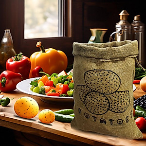 Burlap potato storage,Reusable Storage Sack with Drawstring,Reusable Produce Bags Keeper for Freshness,16 * 12inch