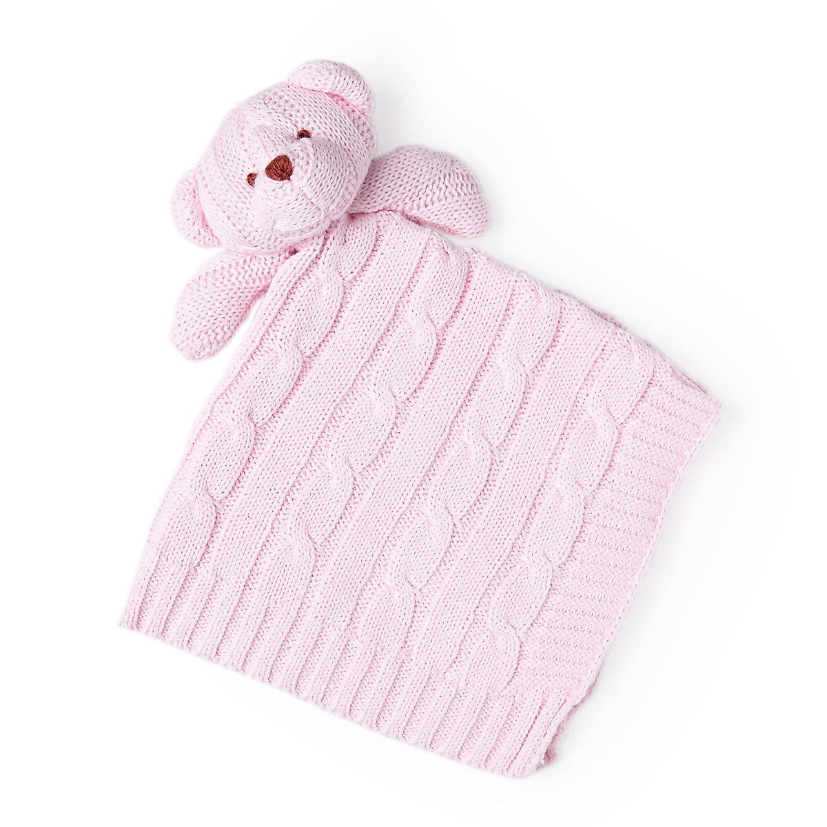 Baby Mode Pink Bear Knit Security Blanket, Size: 13'' W x 13'' H