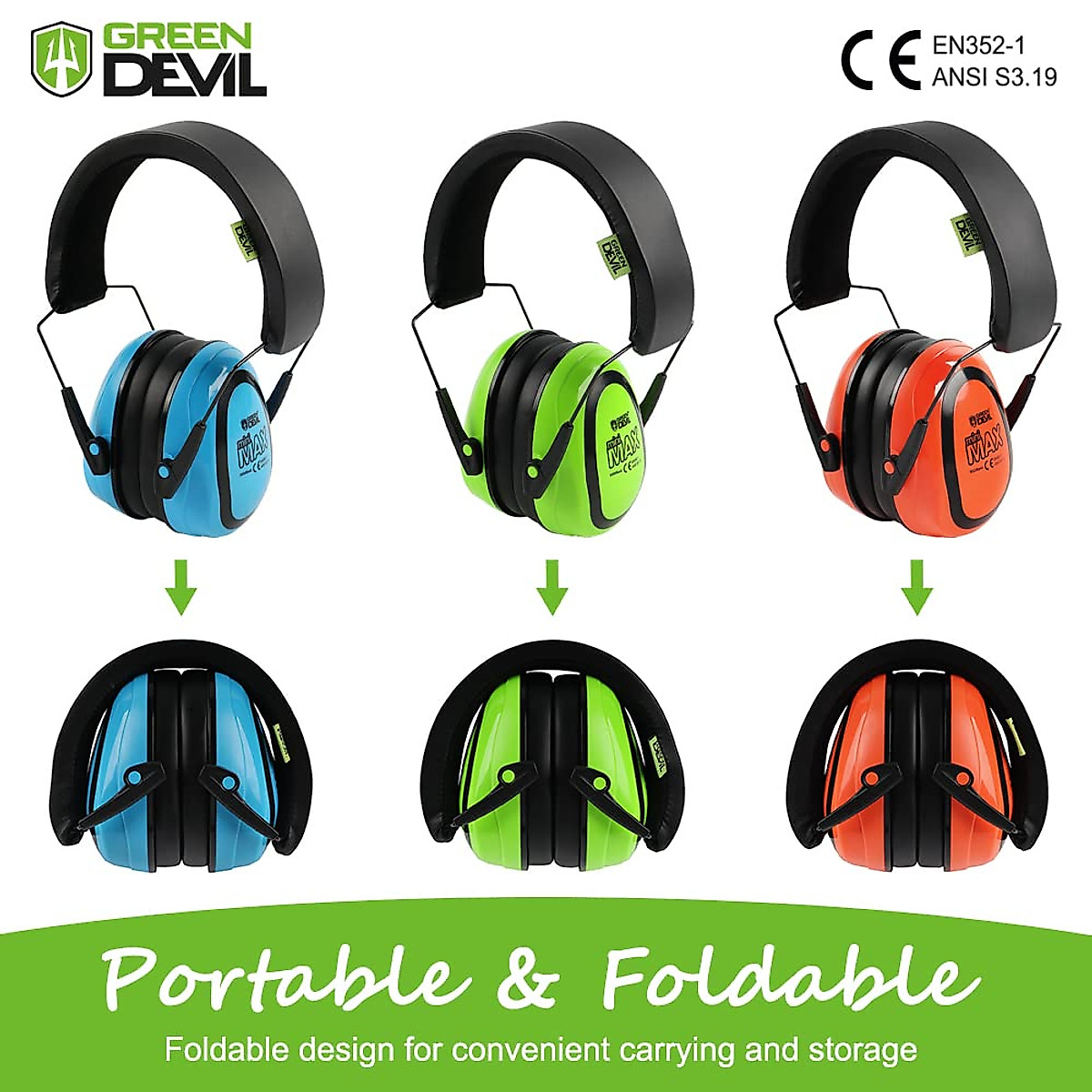 GREEN DEVIL 3 Pack Kids Ear Protection Ear Muffs 27dB Noise Cancelling Hearing Protection Headphones For Toddlers To Teens