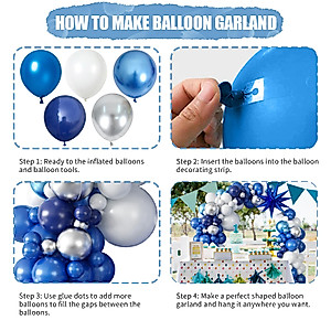 94Pcs Blue Balloon Garland Arch Kit Navy Blue Silver White Balloons Garland Kit with Metallic 4D Star Foil Balloon Birthday Party Balloons for Boys Men Baby Shower Wedding Graduation Party Decoration